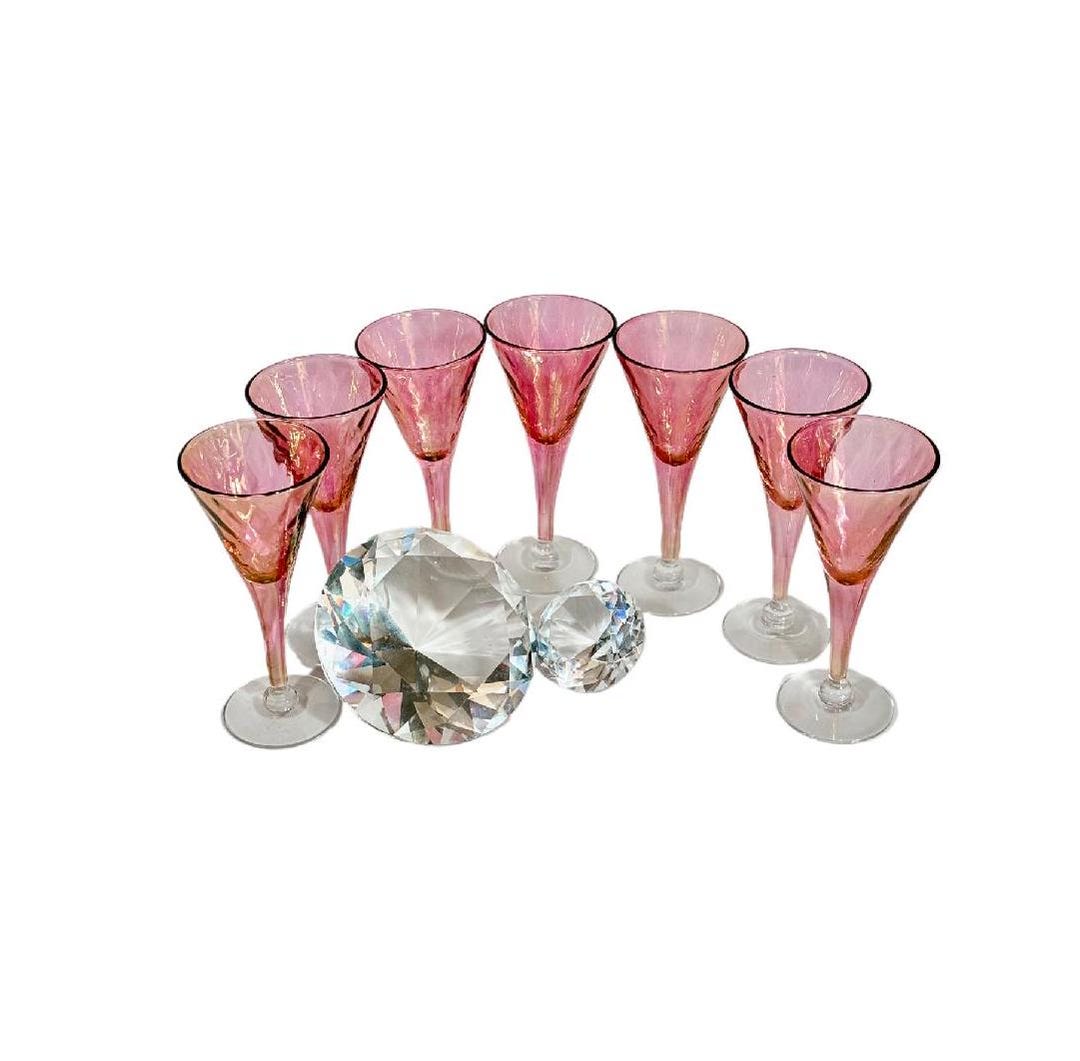 Mid Century Modern Set of 7 Iridescent Pink Lusterware Cordial Shot ...