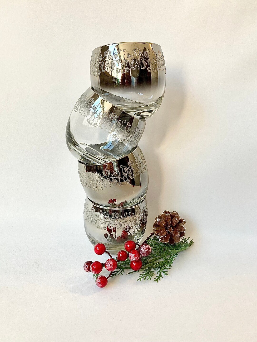 3 Vintage MCM Vitreon Queens Lusterware 8 Oz. Glasses Silver Ombre - Etsy