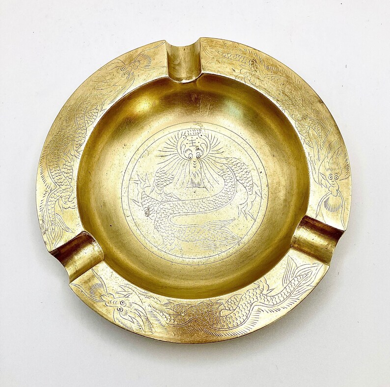 Vintage Brass Embossed Chinese Dragon Ashtray, Circa 1970s - Etsy
