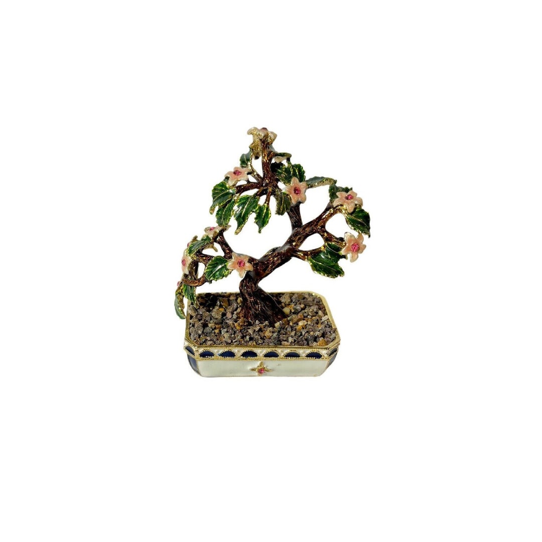 Vintage Enamel and Rhinestone Crystal Flowering Bonsai Trinket Box by ...
