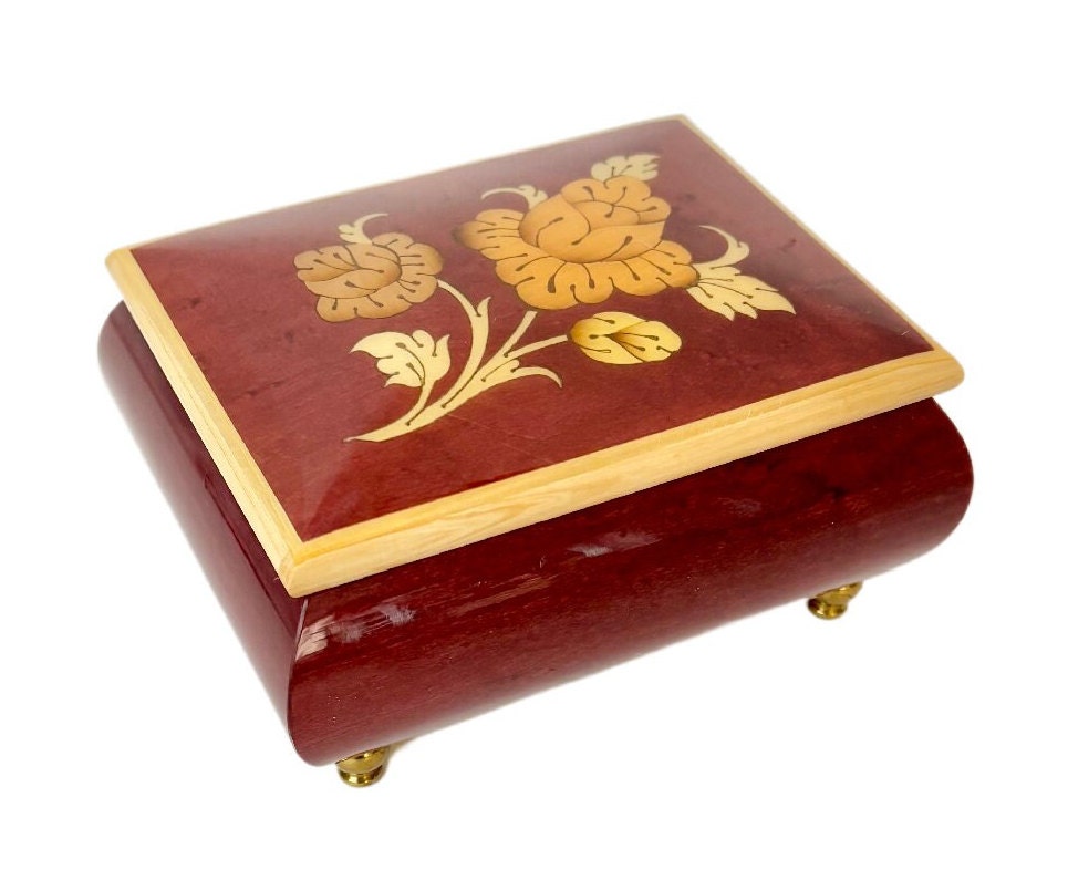 Vintage Reuge Small Music Box, Solid Wood, Wood Inlay, Floral, Music ...