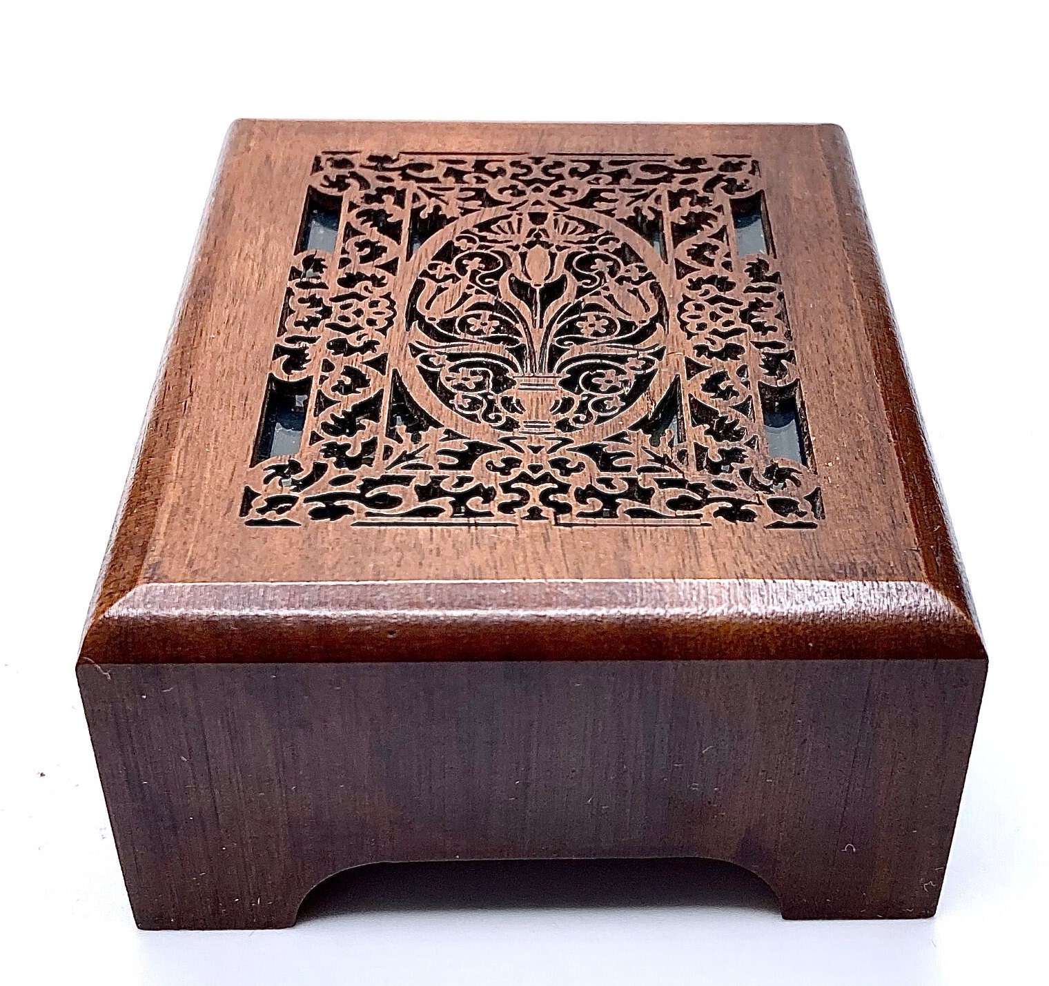 Laser Cut Walnut Wood Music Box With Floral Motif by Lasercraft Plays ...