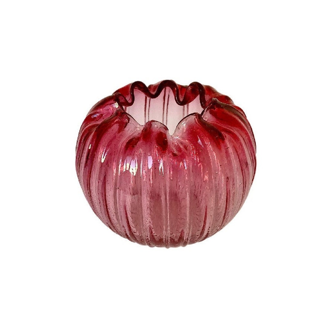 Late 19th Century Small Cranberry Crimped Art Glass Vase, Hand Blown - Etsy