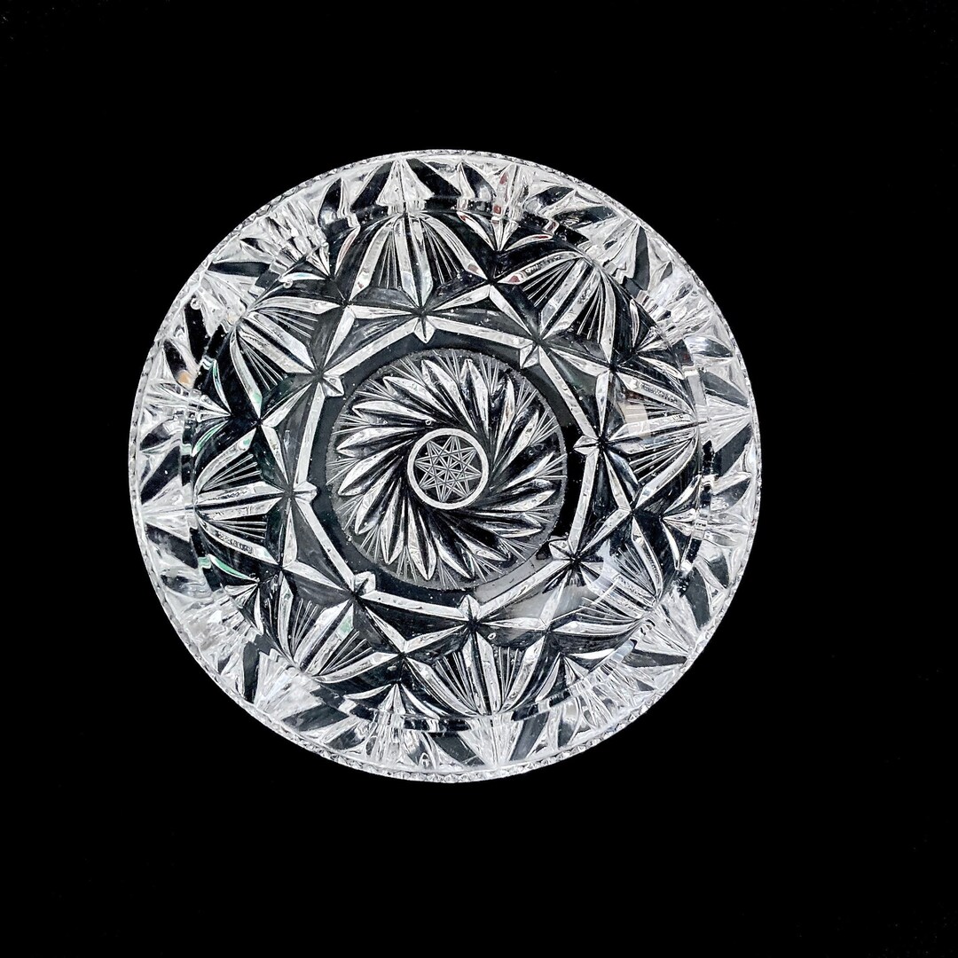 Vintage, Hobstar Pinwheel Crystal Ashtray, Cut Glass, Round Ashtray ...