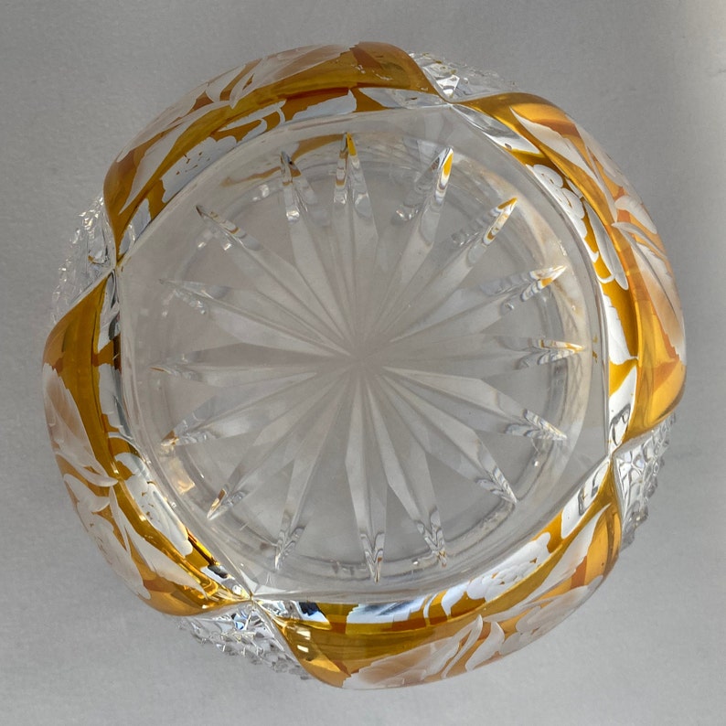 Vintage Bohemian Czech Crystal Bowl With Cut to Clear Amber Roses - Etsy