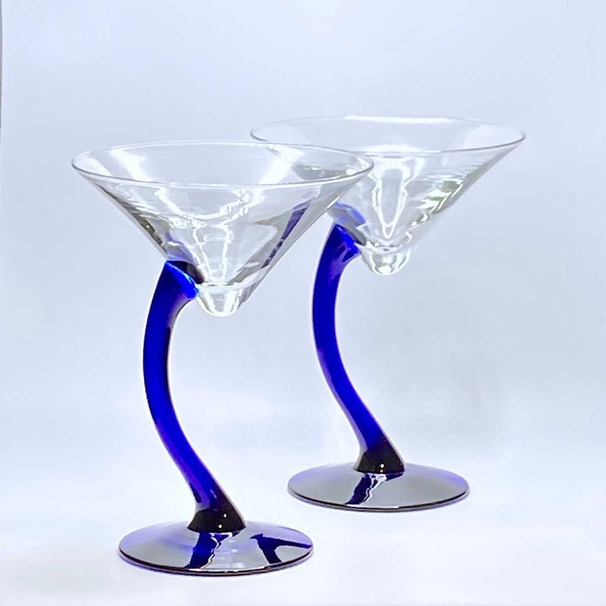 Mid Century Modern Libbey Curved Stem Cobalt Blue Cocktail - Etsy