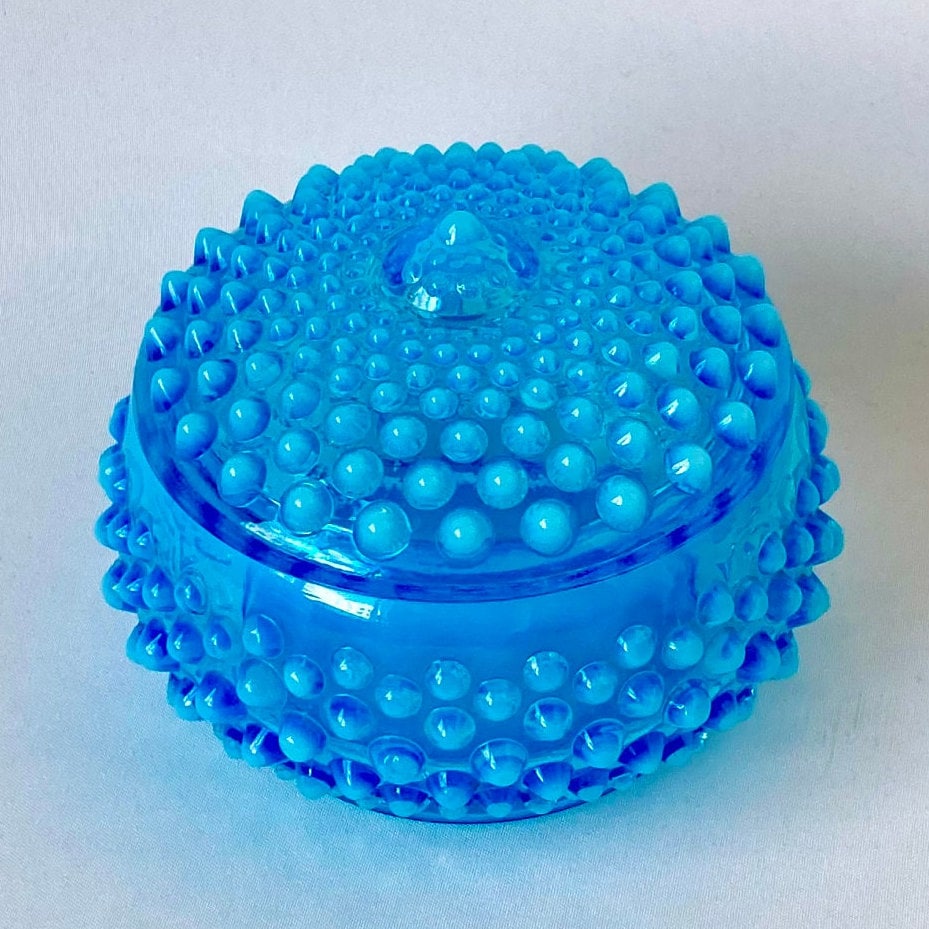 Vintage Fenton Vivid Blue Opalescent Hobnail Powder Dish, Trinket Dish ...