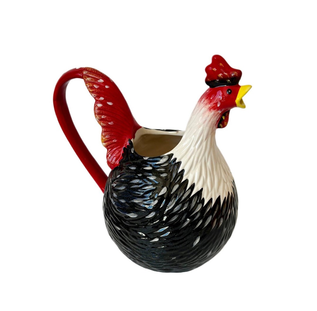 Vintage Large 10" Ceramic Rooster Chicken Pitcher, Farmhouse Decor, - Etsy