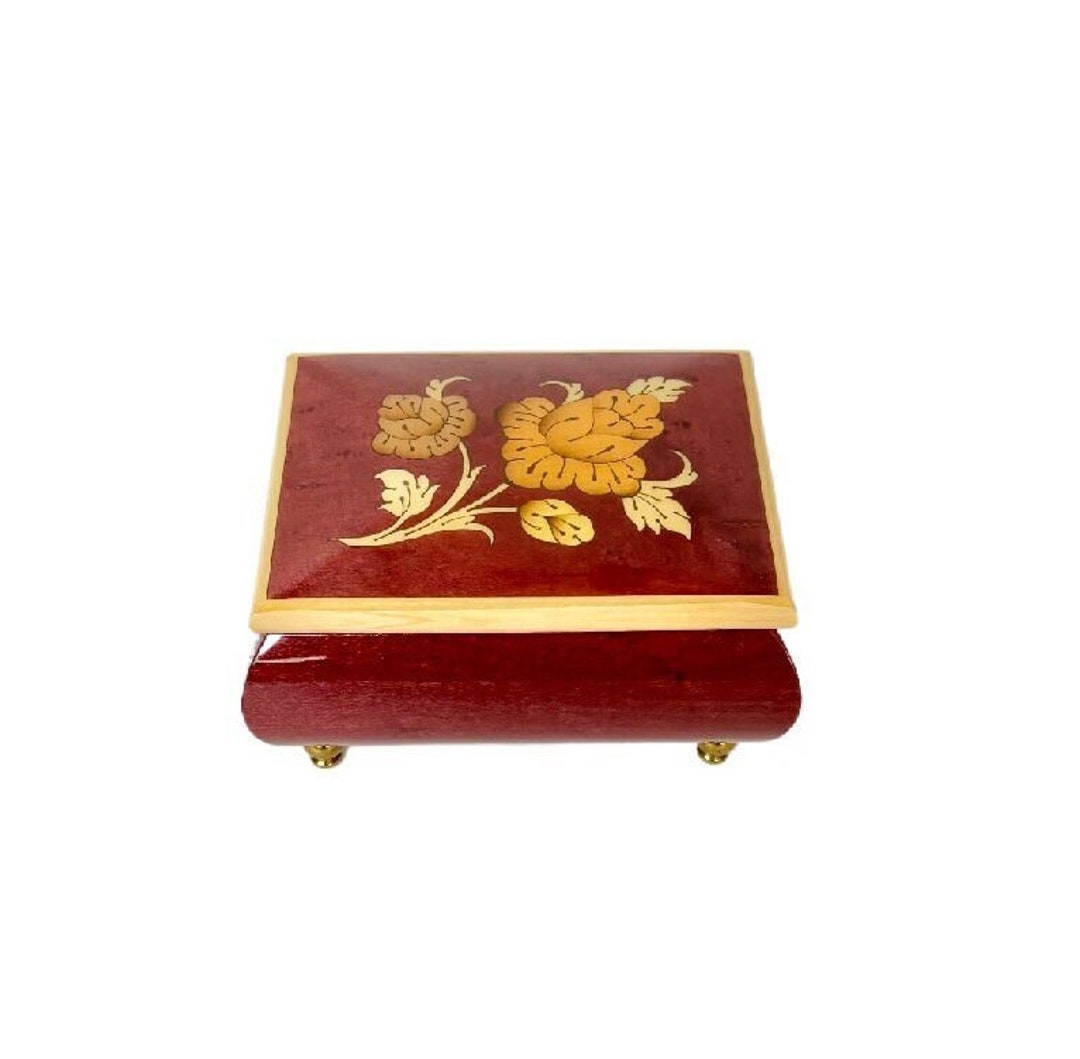 Vintage Reuge Small Music Box, Solid Wood, Wood Inlay, Floral, Music ...