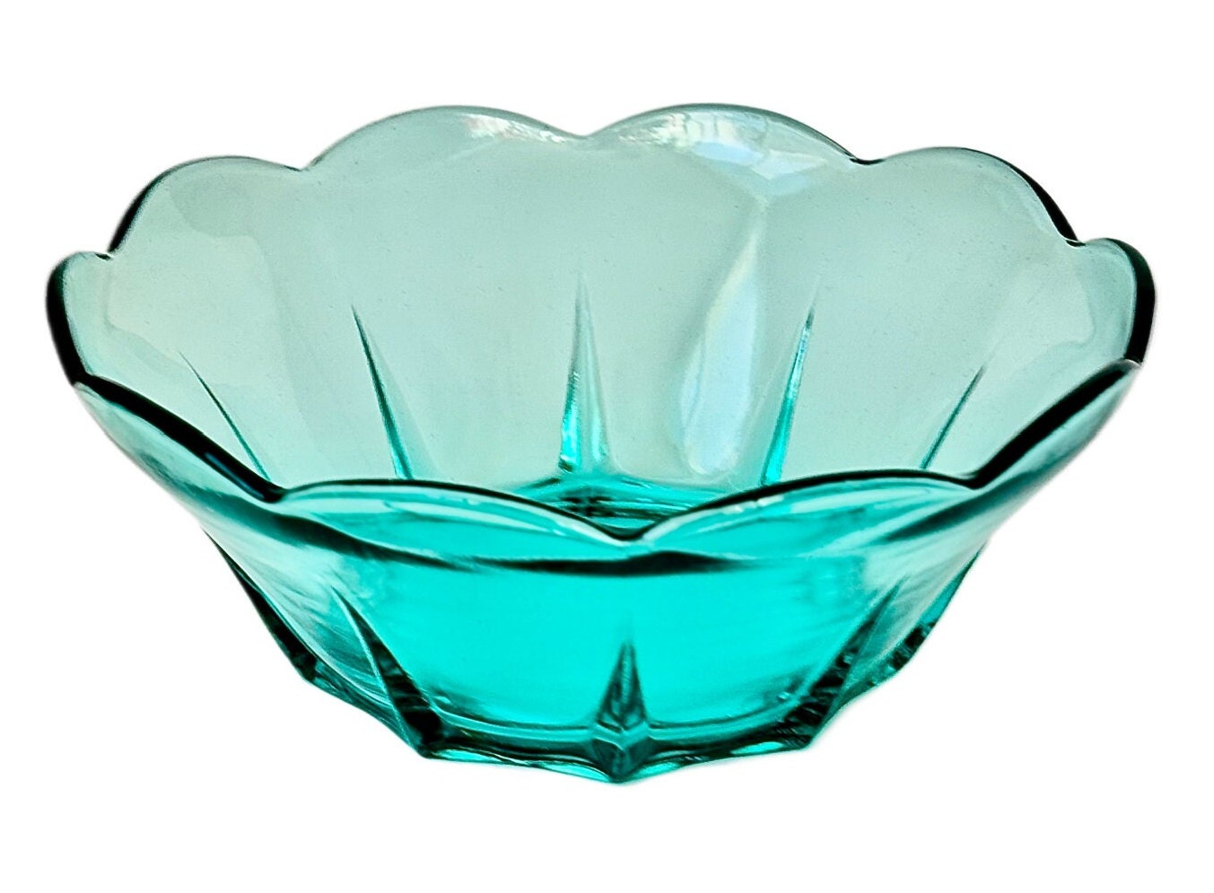 Vintage Mid-century Aqua Glass Bowl Set: Scalloped Edge Serving Bowls ...