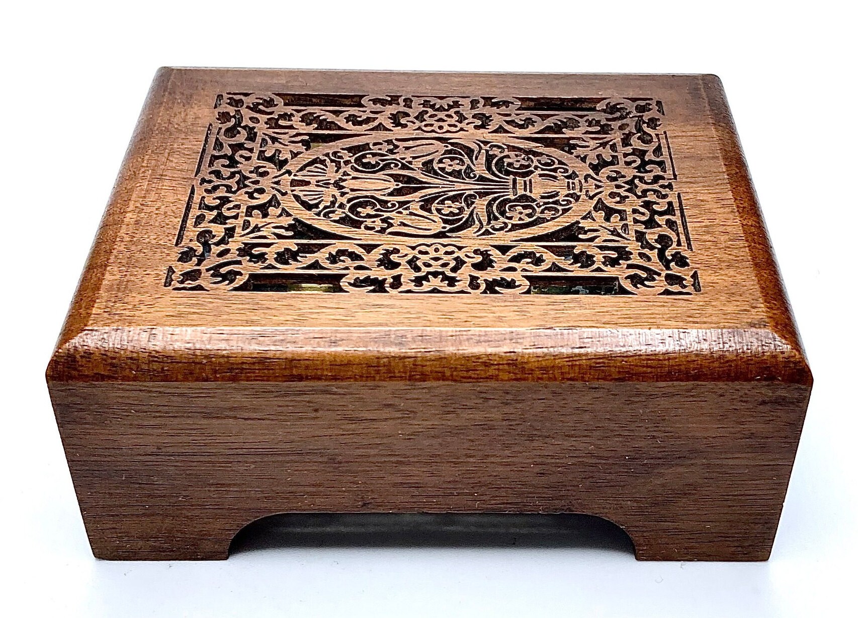 Laser Cut Walnut Wood Music Box With Floral Motif by Lasercraft Plays ...