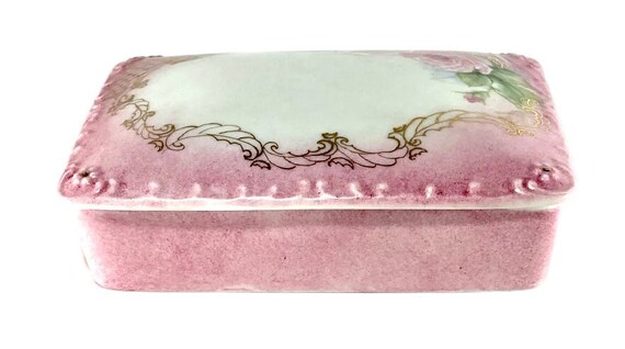 Vintage Hand Painted Pink Roses Porcelain Jewelry, Tr… - Gem
