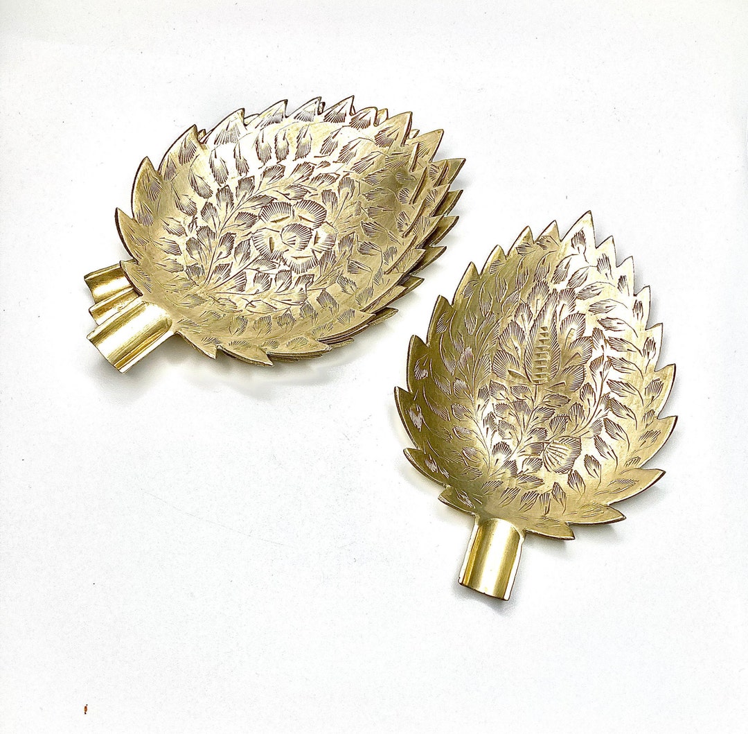 Vintage Etched Brass Leaf Ashtray: 1970s Trinket Dish, India - Etsy