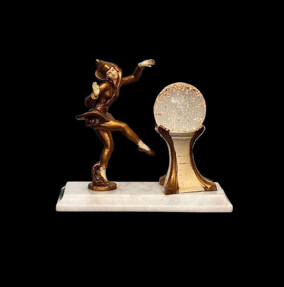 Antique J.B. Hirsch Gerdago, Art Deco Crystal Ball original Glass With Dancing Pixie, Harlequin ...