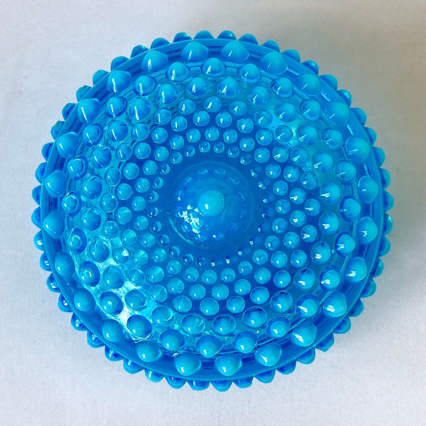 Vintage Fenton Vivid Blue Opalescent Hobnail Powder Dish, Trinket Dish ...