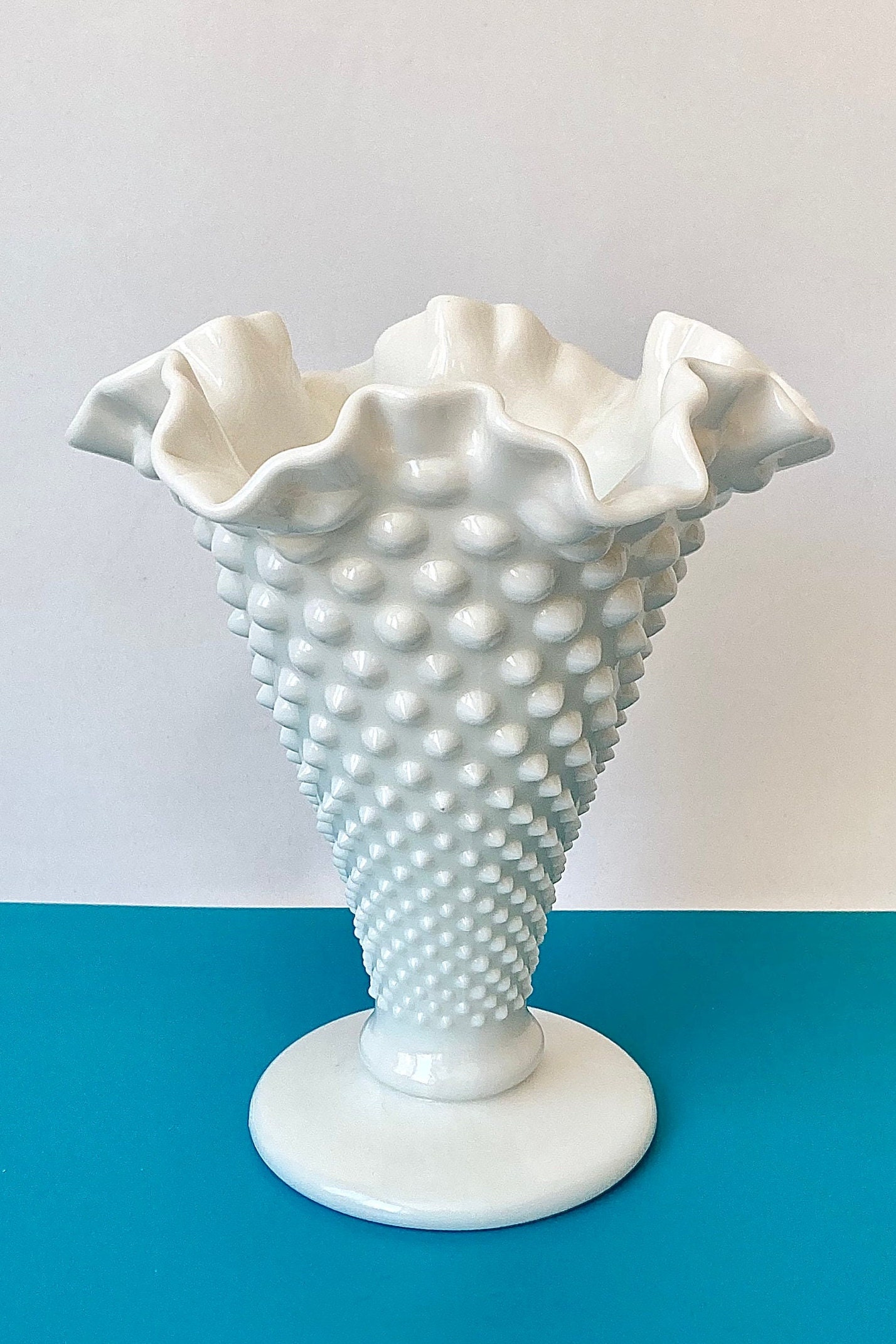 Vintage Fenton Milk Glass Hobnail Fluted Vase - Etsy