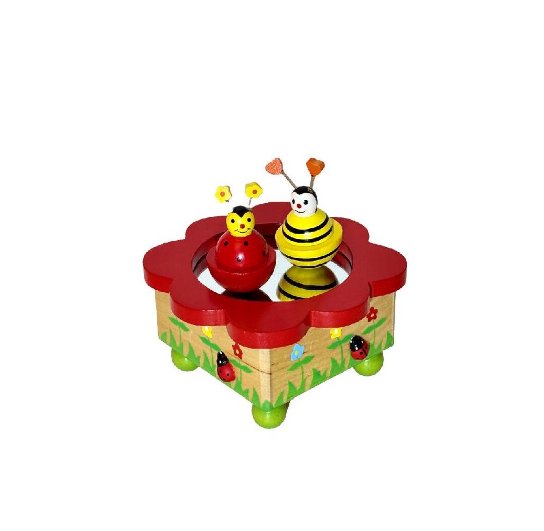 Dancing Spinning Bee & Ladybird Ladybug Wooden Mechanical Music Box ...