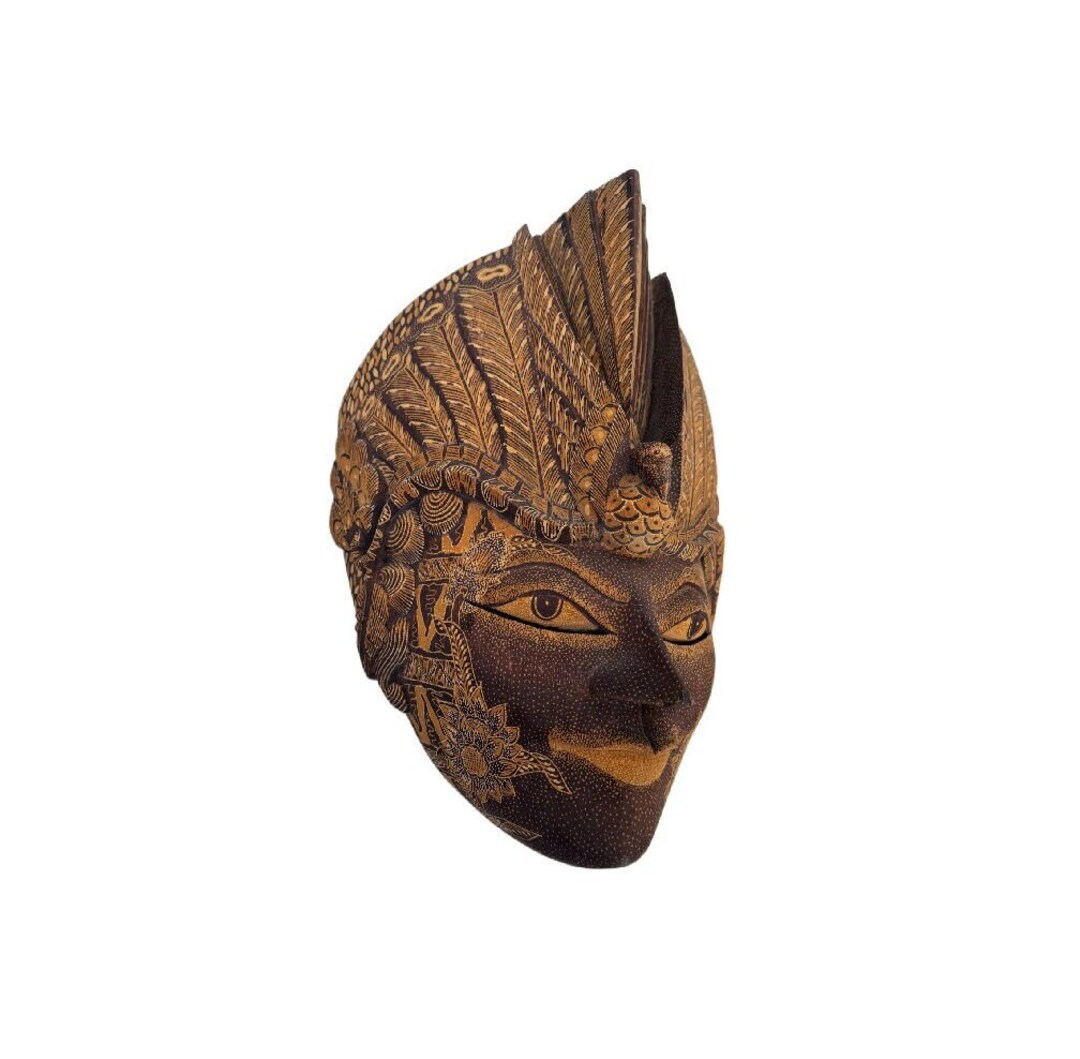 Vintage Indonesia Wood Batik Patterned Mask, Wall Sculpture or Tabletop ...