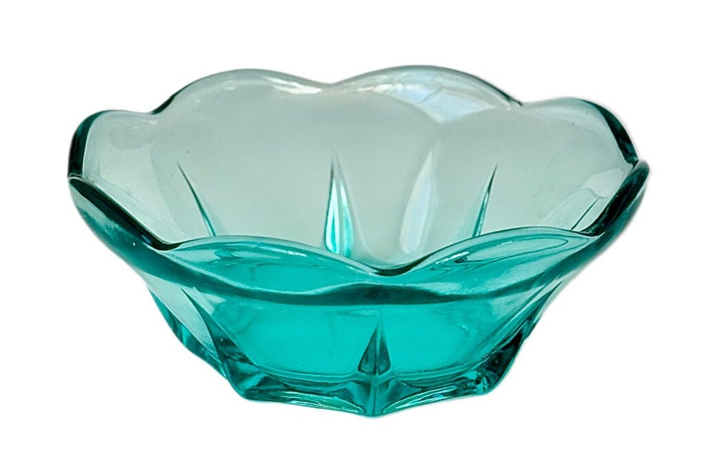 Vintage Mid-century Aqua Glass Bowl Set: Scalloped Edge Serving Bowls ...