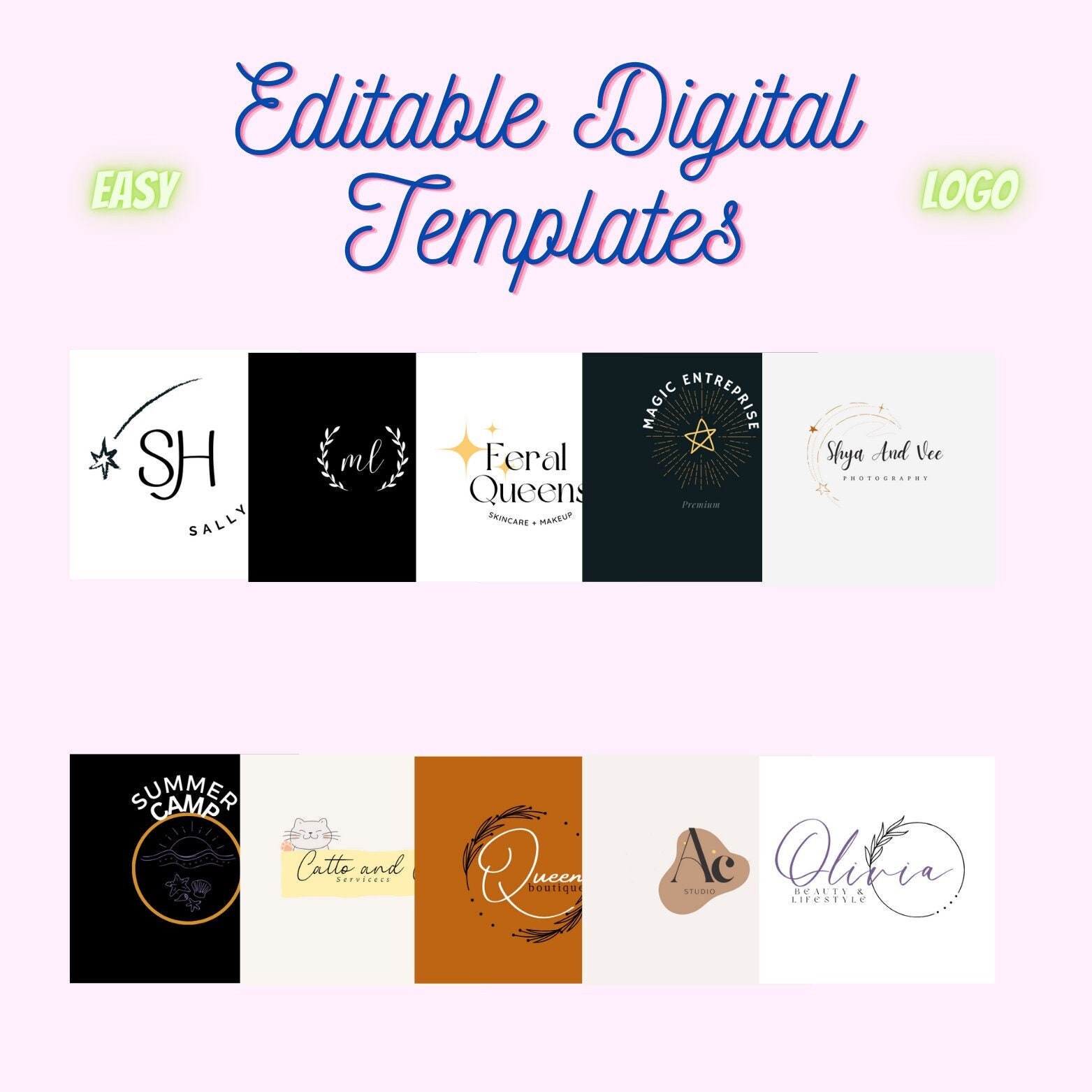 Diseños de logotipos editables, logotipo digital, logotipo de bricolaje ...