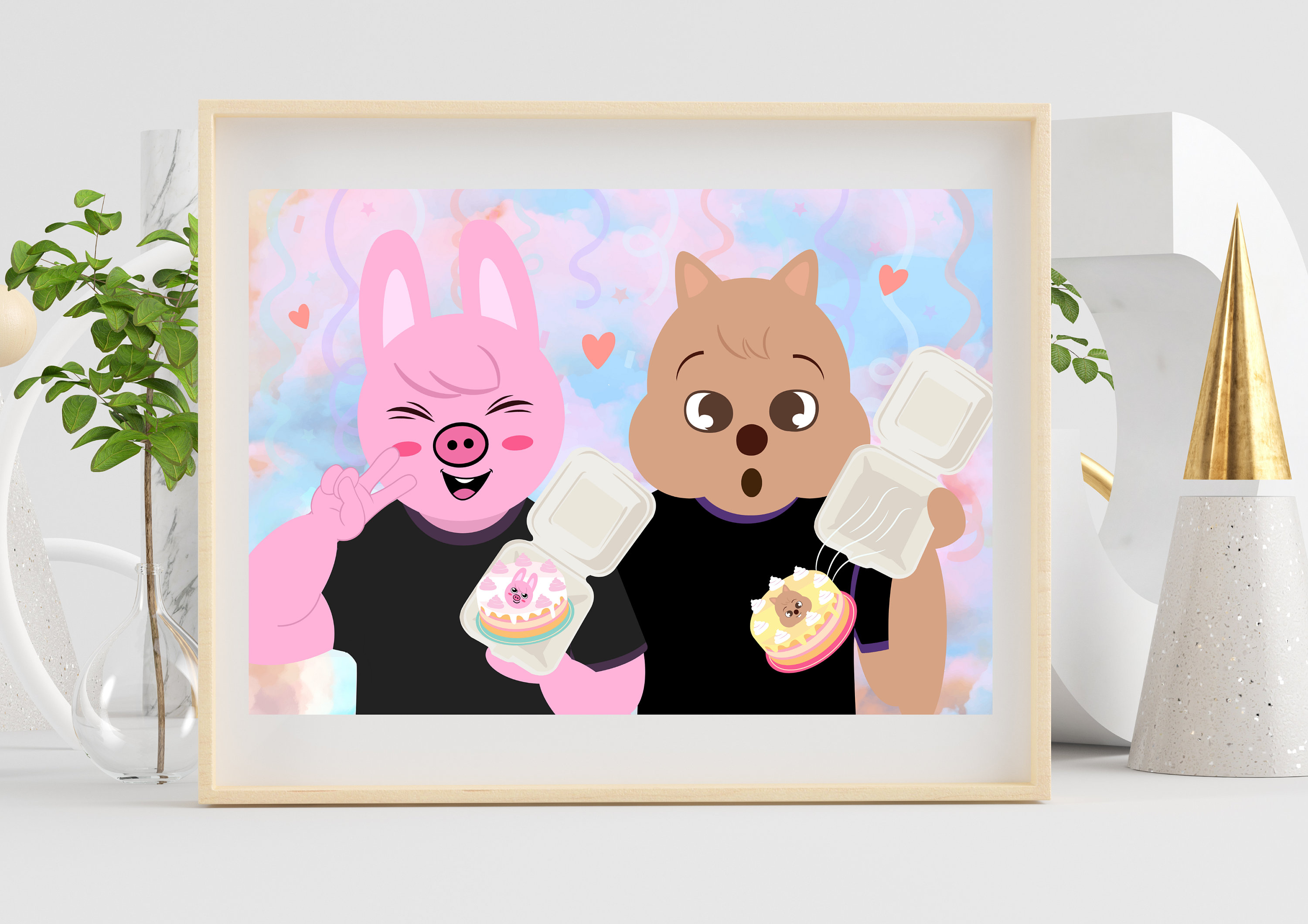 Stray Kids Birthday Cake Drop Art, Dwaekki and Han Quokka, Digital ...