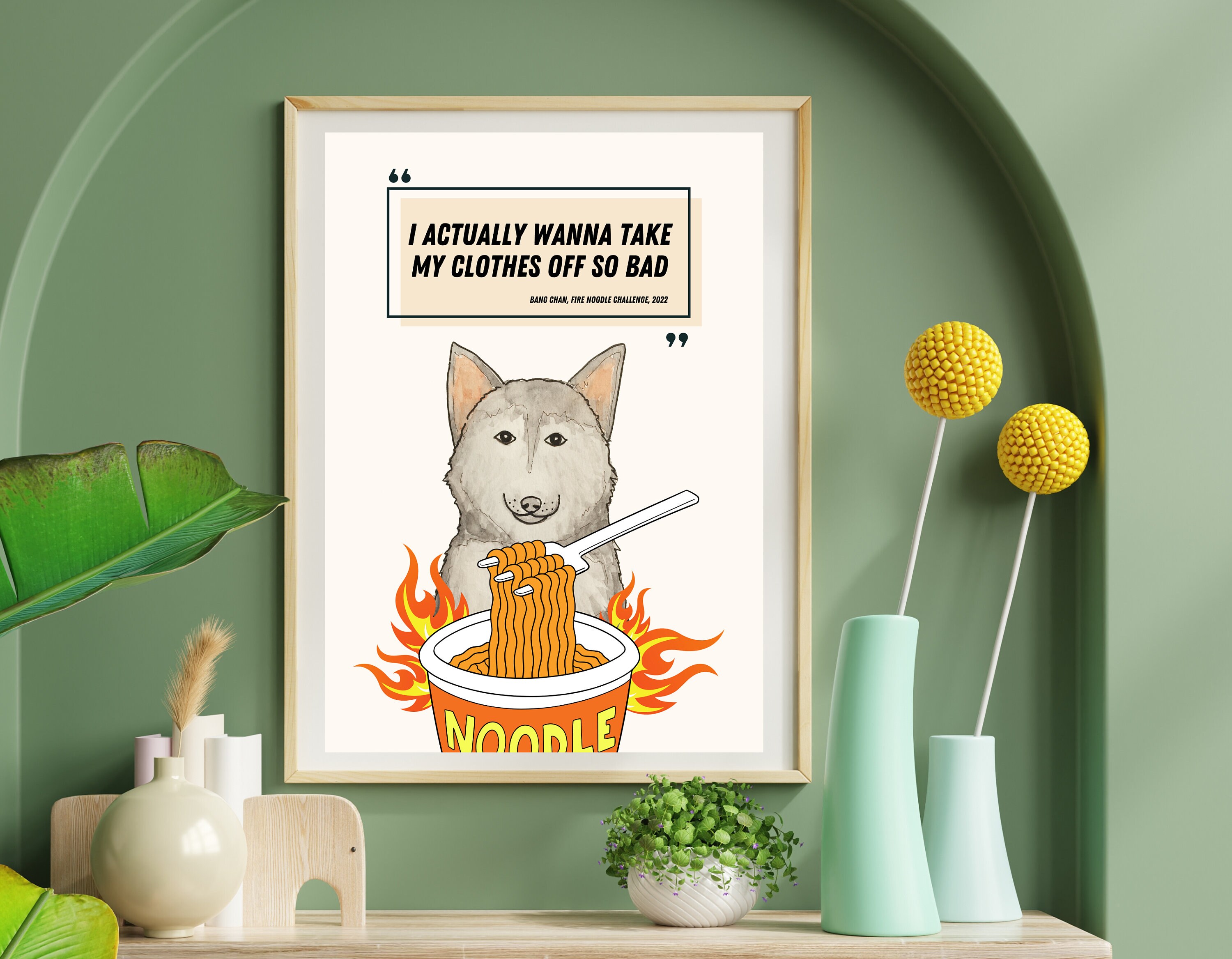 Stray Kids Bang Chan Fire Noodles Art Print, Funny Kpop Decor (digital ...