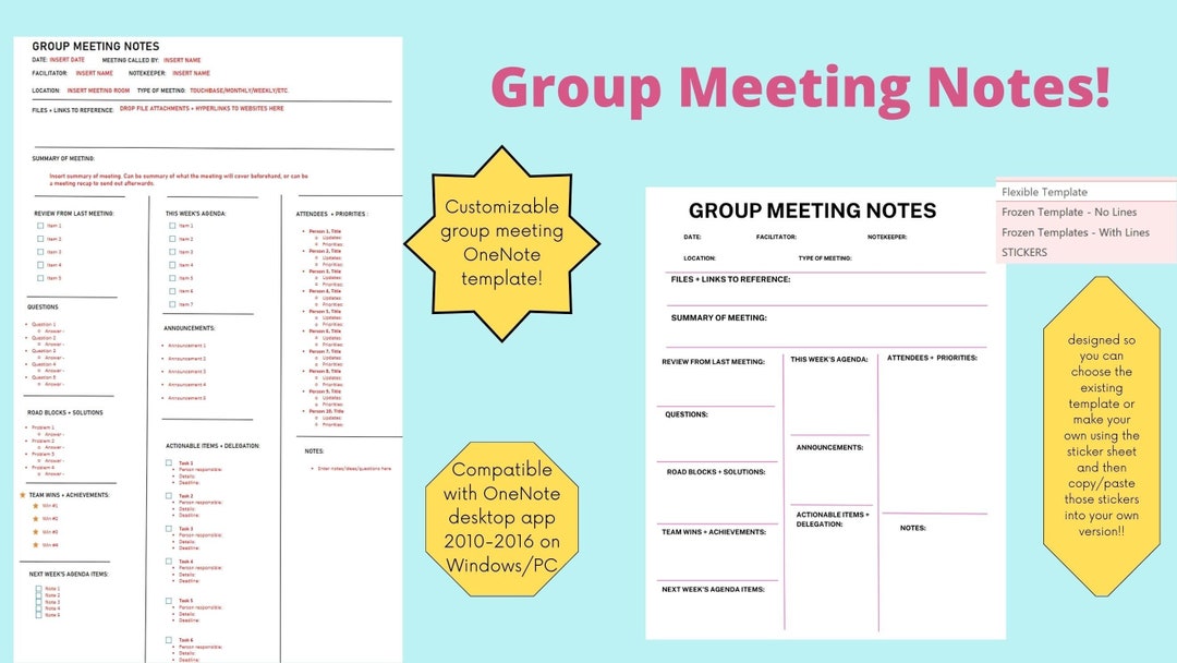 Onenote Group Meeting Notes Template - Etsy