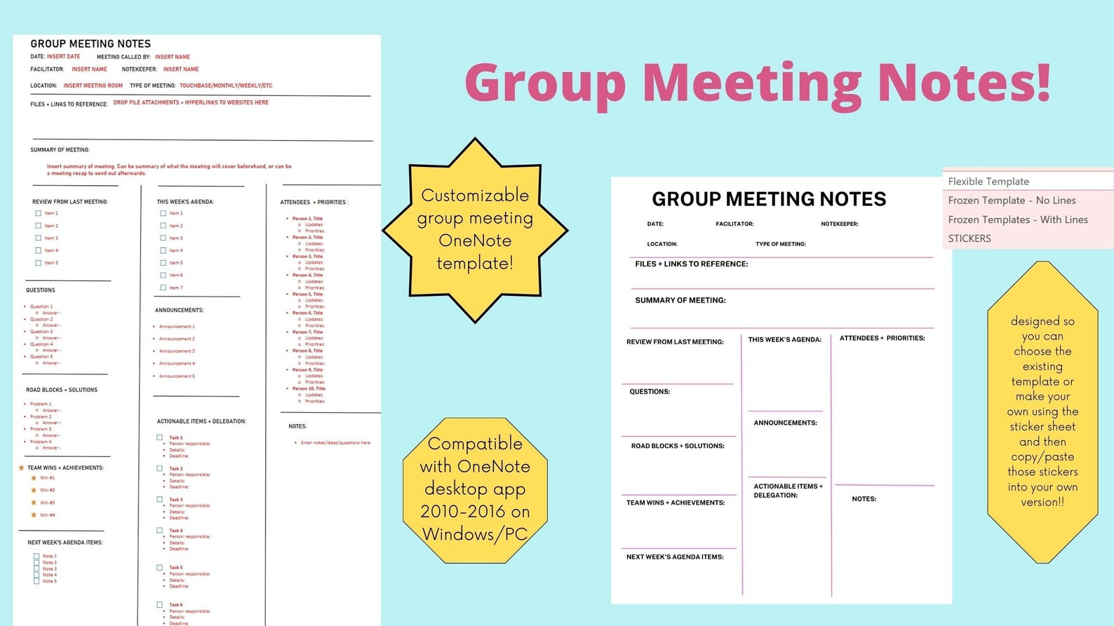 Onenote Group Meeting Notes Template - Etsy
