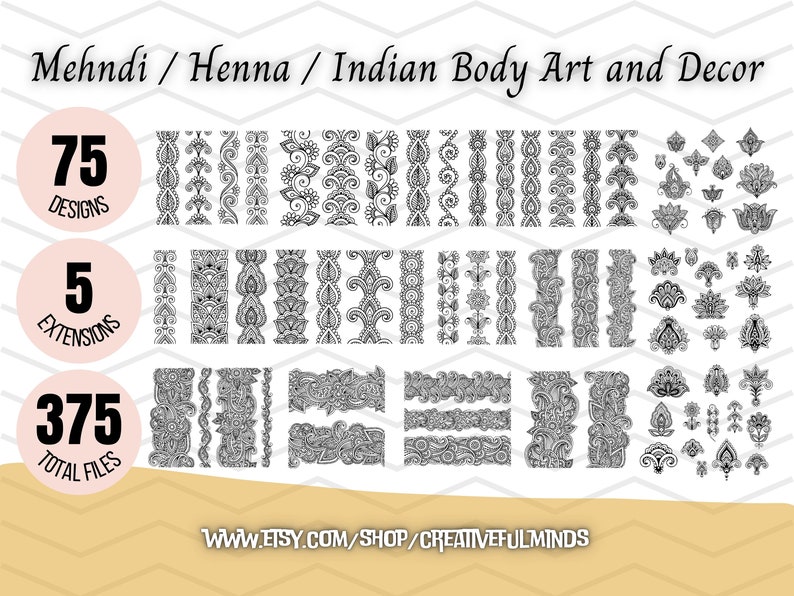 Mehndi Henna SVG Bundle | Indian Body Art and Decor | for Cricut, CNC ...