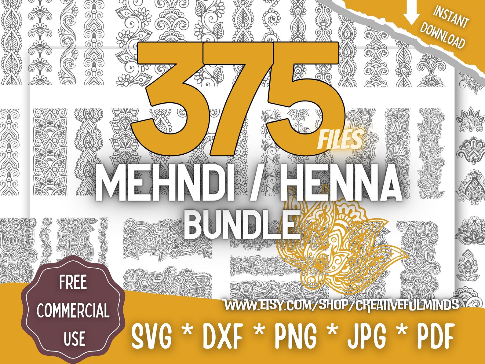 Mehndi Henna SVG Bundle Indian Body Art and Decor for Cricut, CNC ...