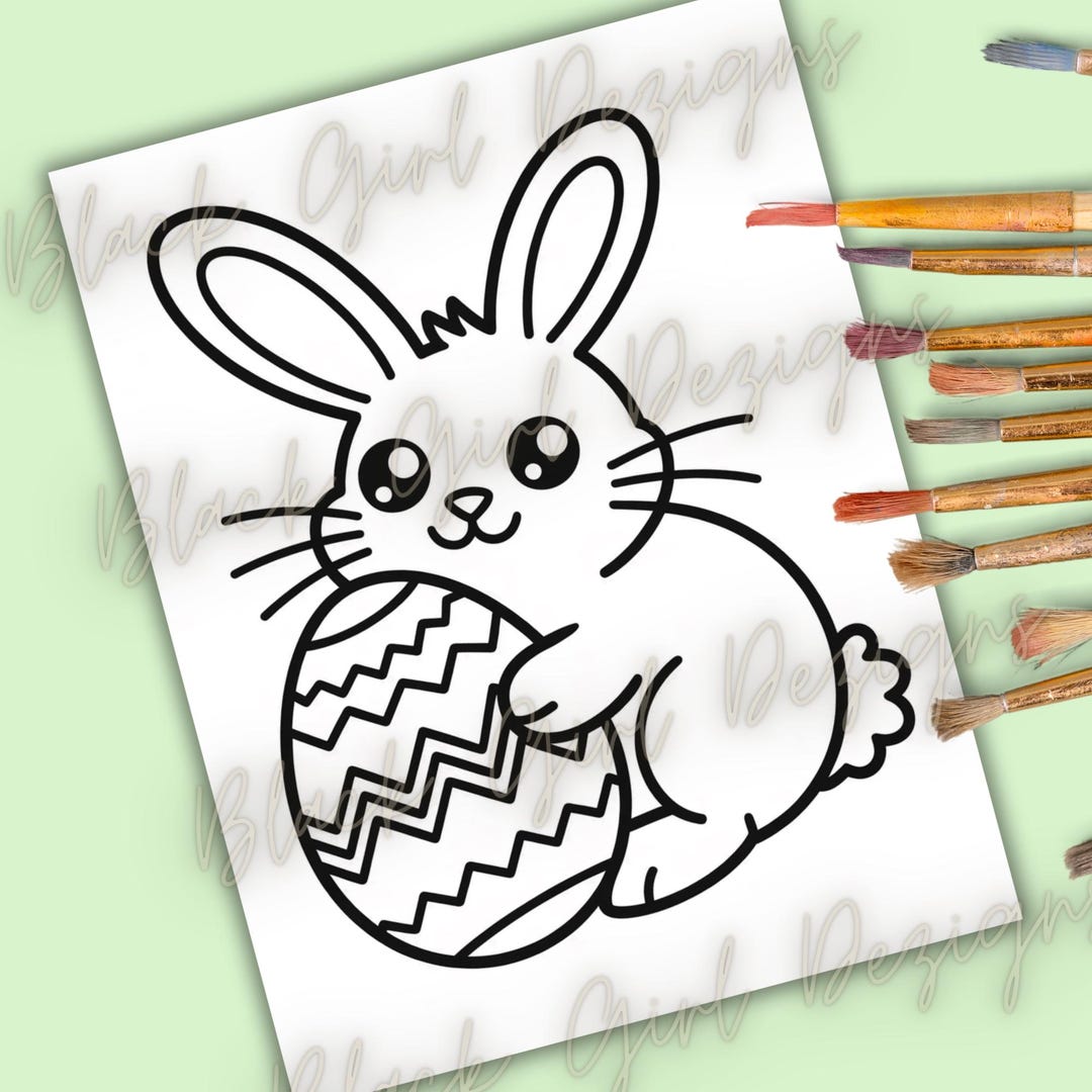 Easter Bunny Coloring Page: Paint and Sip Printable (SVG, PNG, PDF) - Etsy