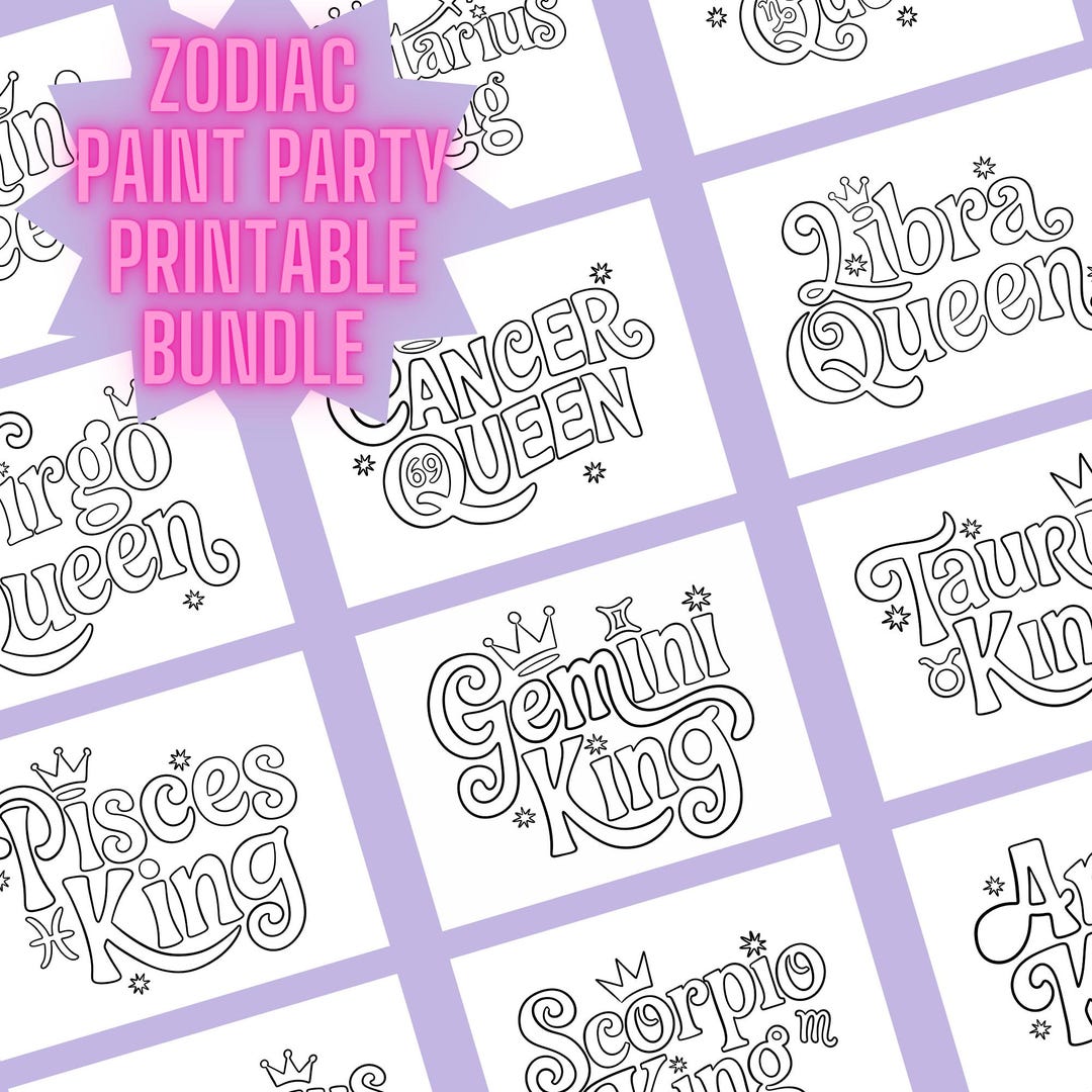 Zodiac Signs Paint Party Printable Bundle, Zodiac Paint Sip Canvas ...