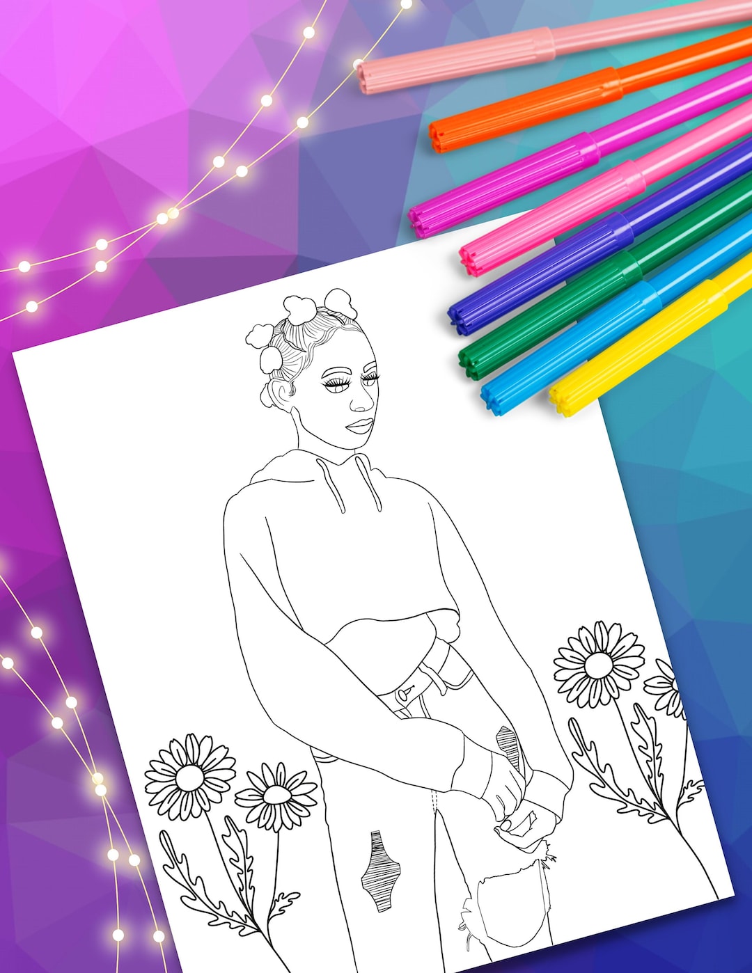 Printable Brown Girl Coloring Page, Girl With Natural Hair, Bantu Knots ...