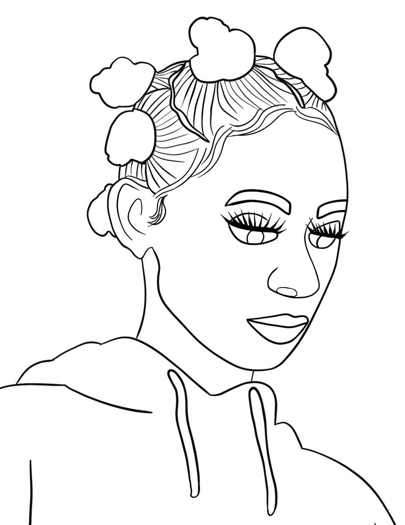 Printable Brown Girl Coloring Page, Girl With Natural Hair, Bantu Knots ...