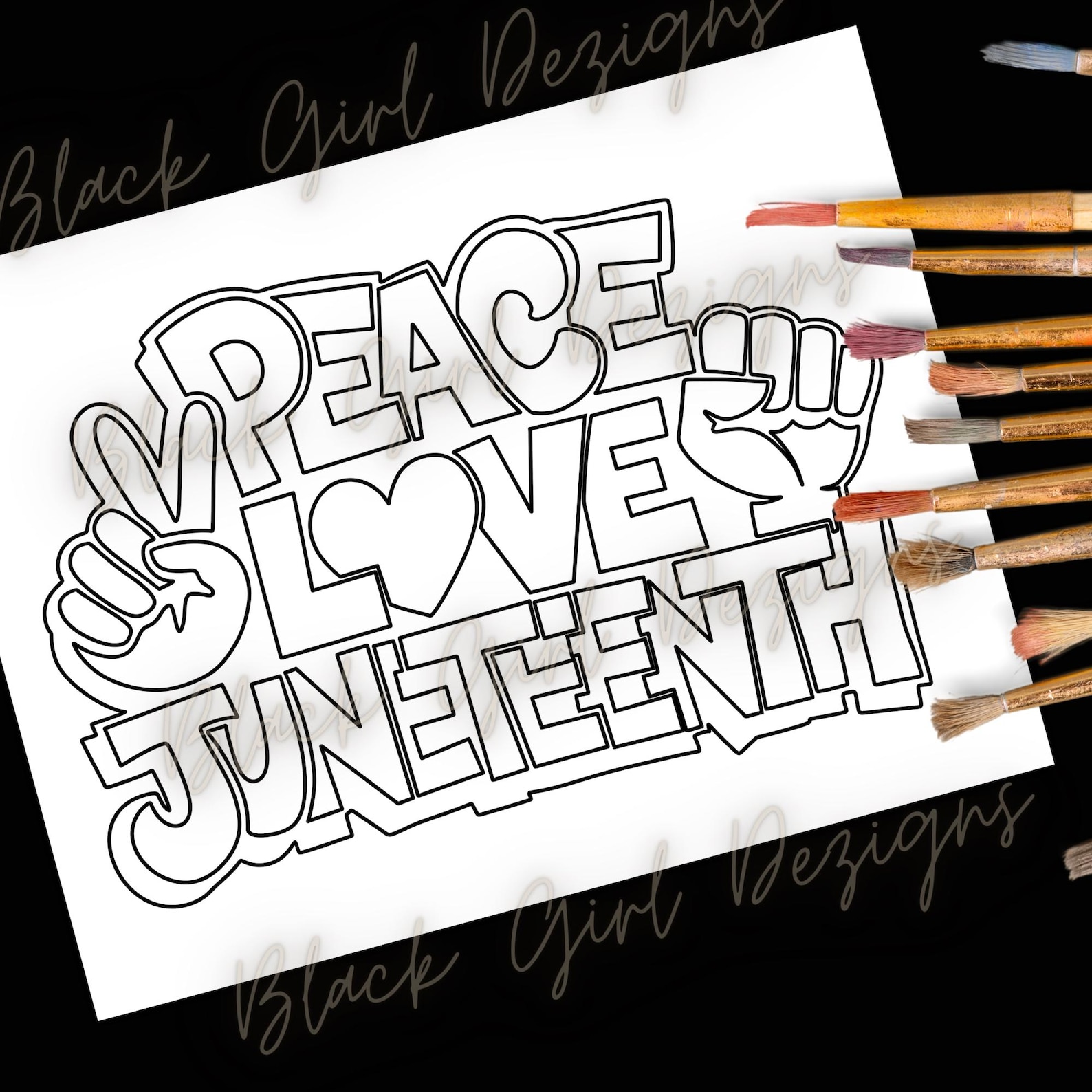 Peace Love Juneteenth Paint Party Printable, Juneteenth Coloring Page ...