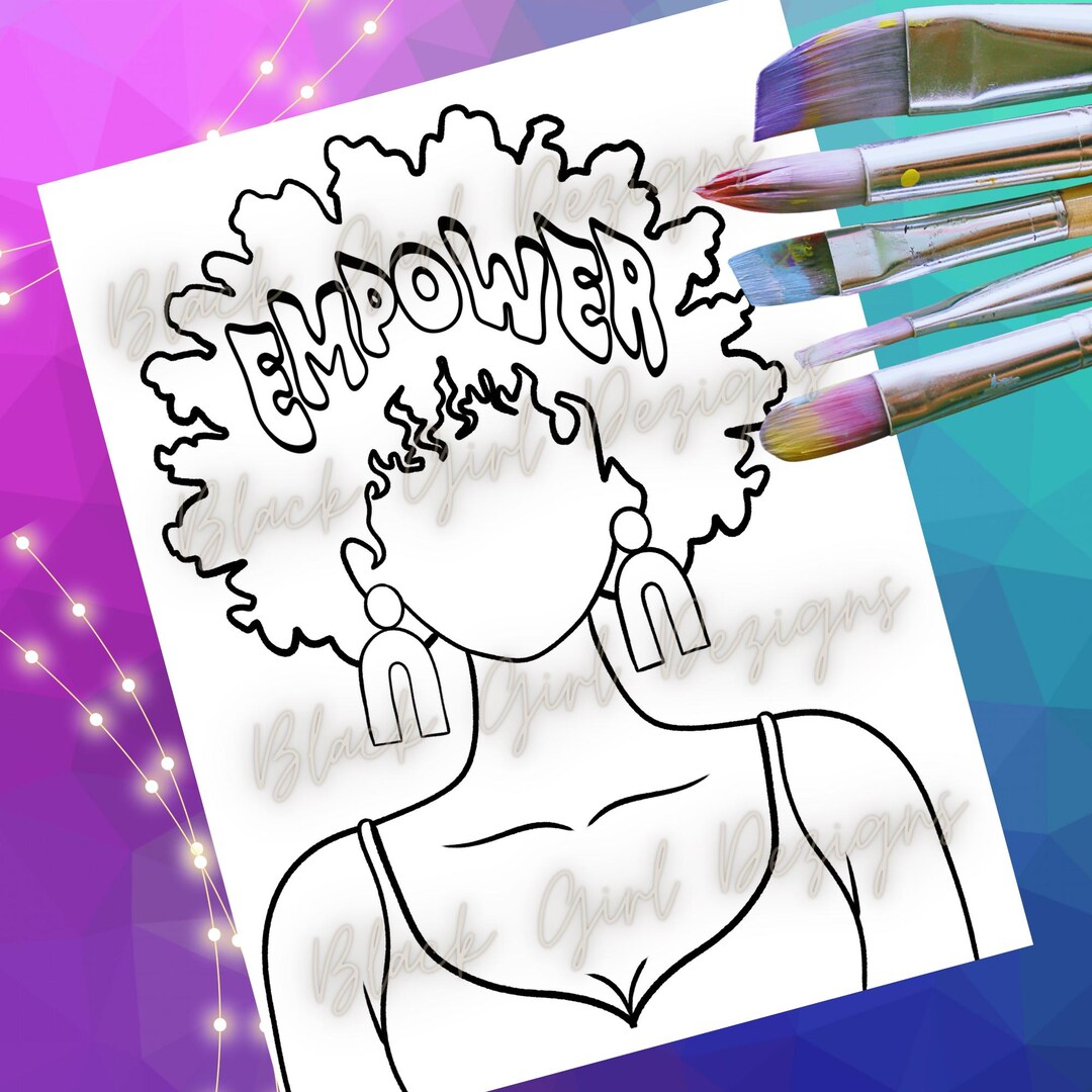 Empower Girl Coloring Page: Retro Paint and Sip Outline (PNG, SVG, PDF ...