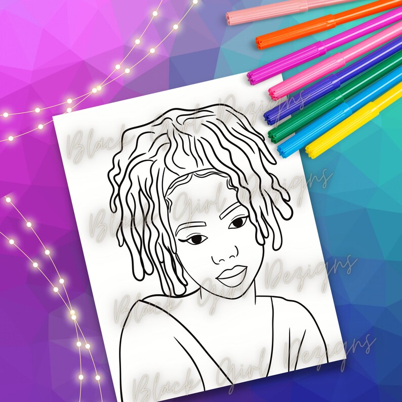 African American Girl With Locs Coloring Page (PNG, PDF) - Etsy