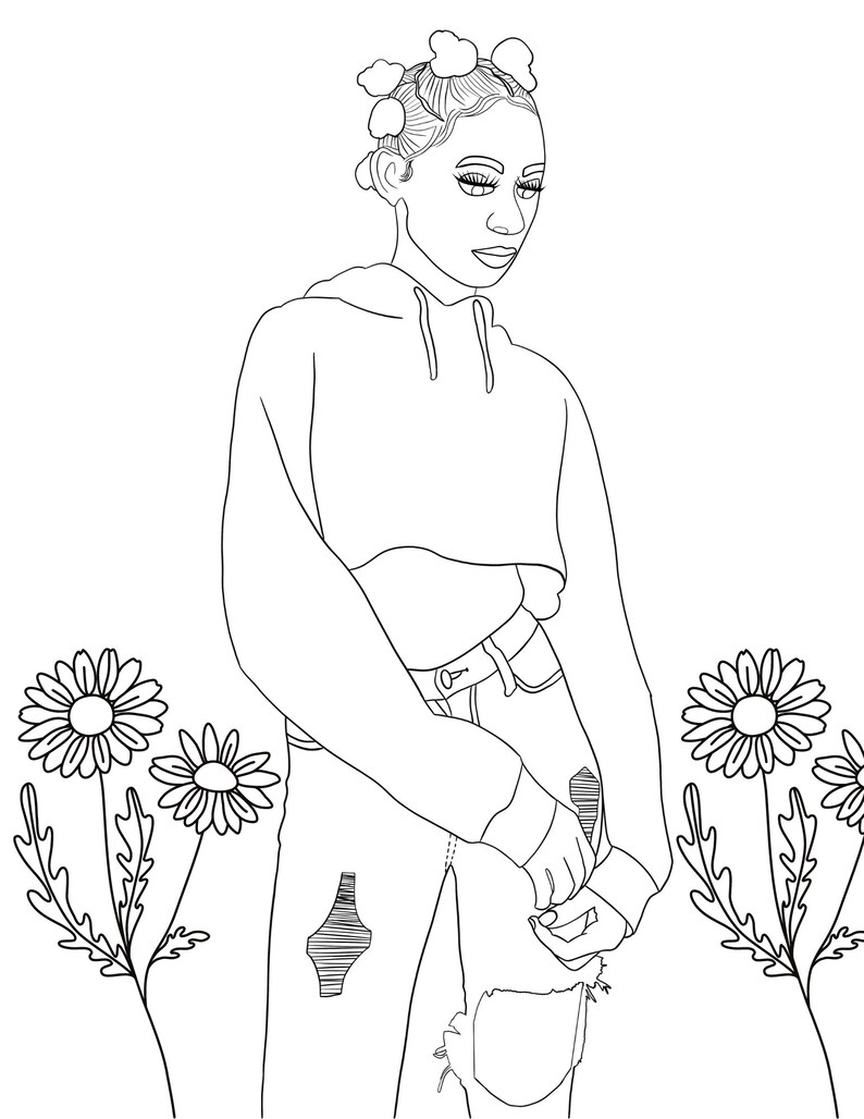 Printable Brown Girl Coloring Page, Girl With Natural Hair, Bantu Knots ...