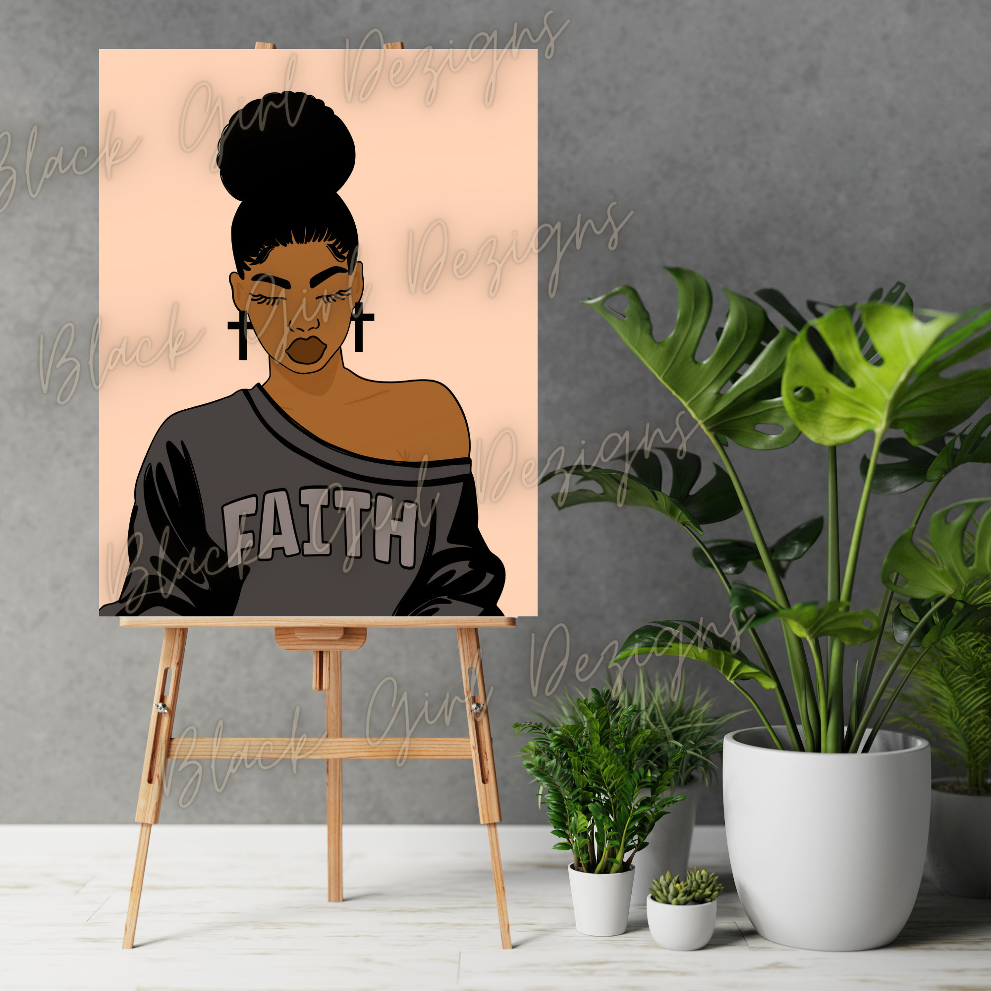 Faith Girl Coloring Page: Paint & Sip Canvas (PNG, SVG, PDF) - Etsy