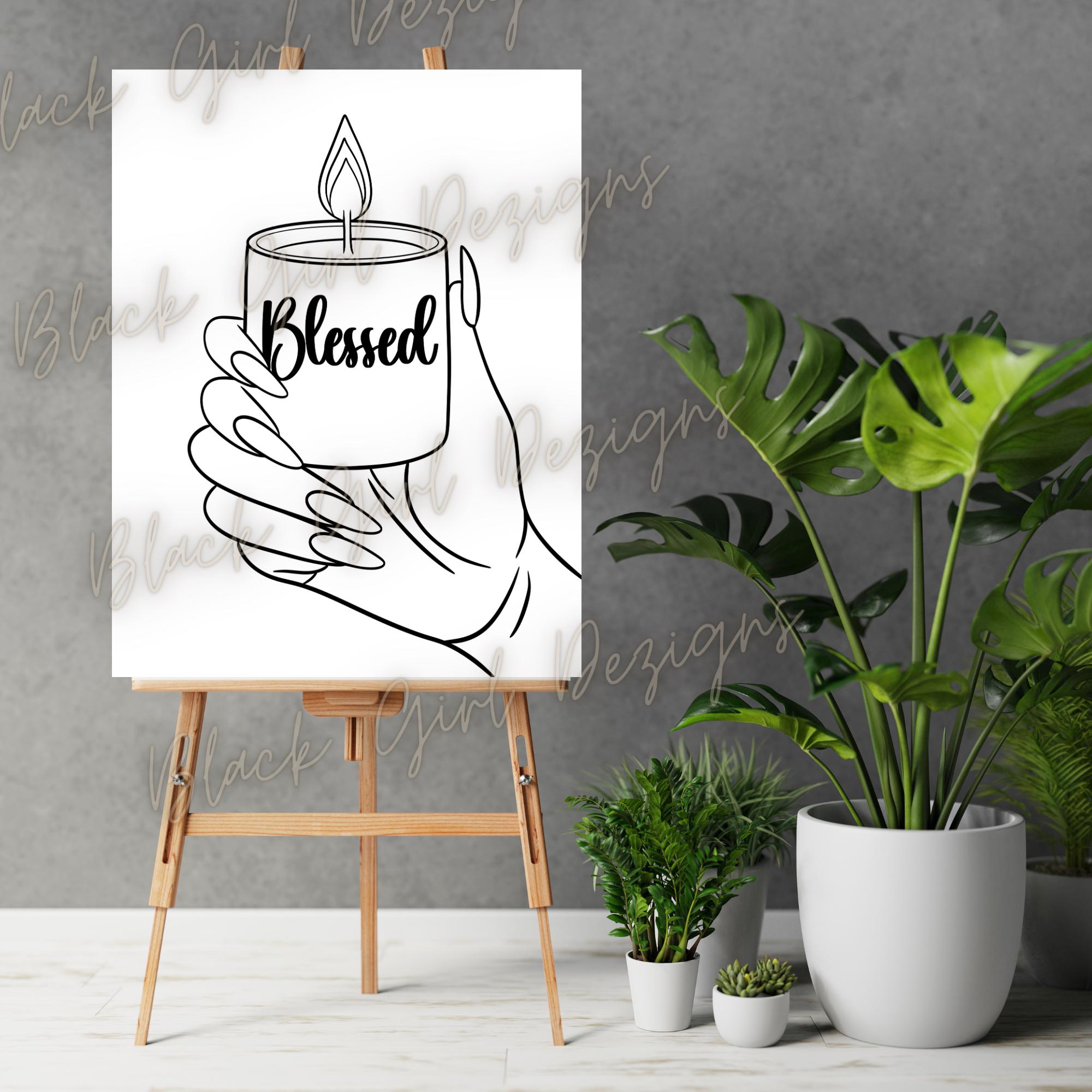 Blessed Candle Coloring Page: Paint and Sip Template (PNG, SVG, PDF) - Etsy