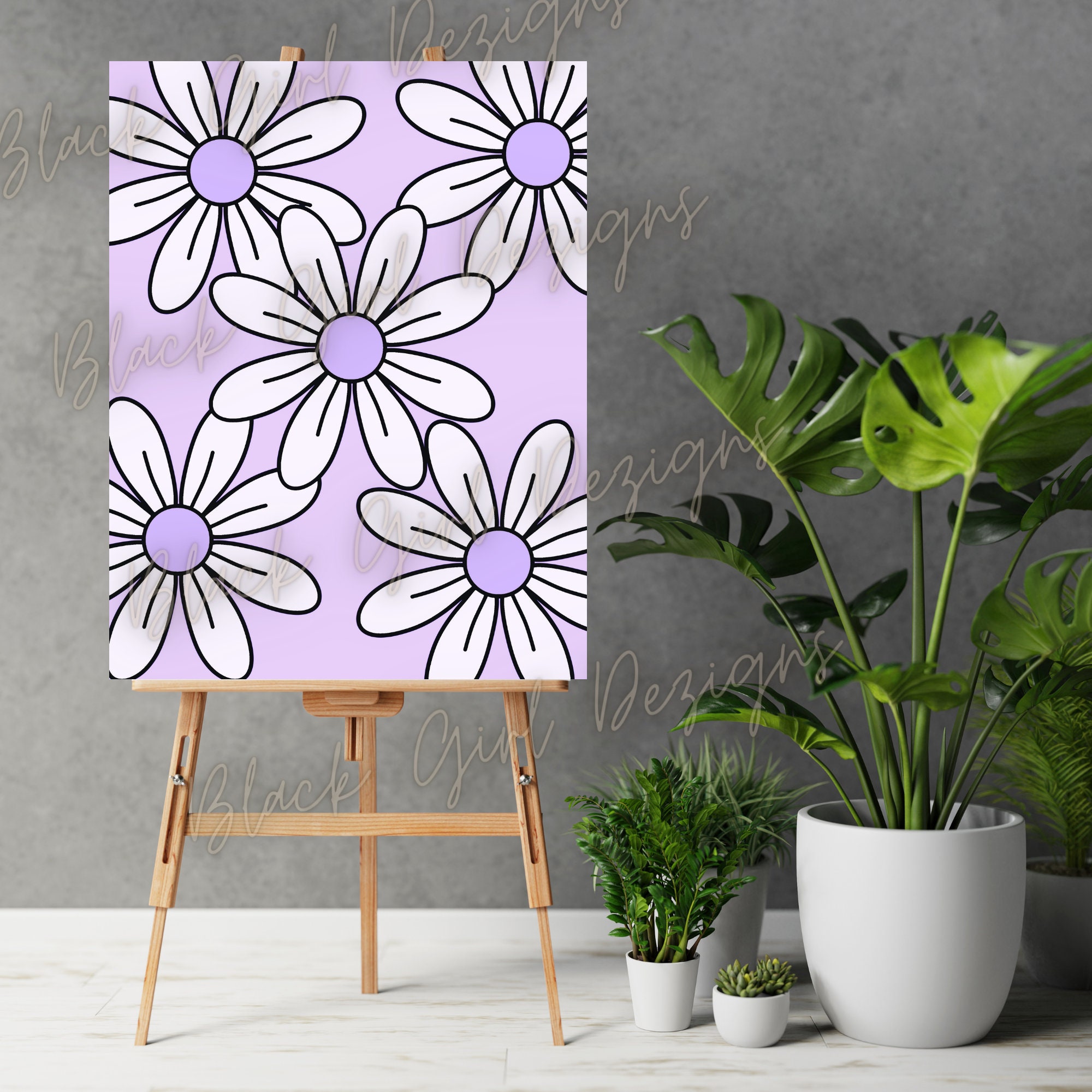 Retro Flower Paint and Sip Outline: Teen Party Canvas Image (SVG, PNG ...