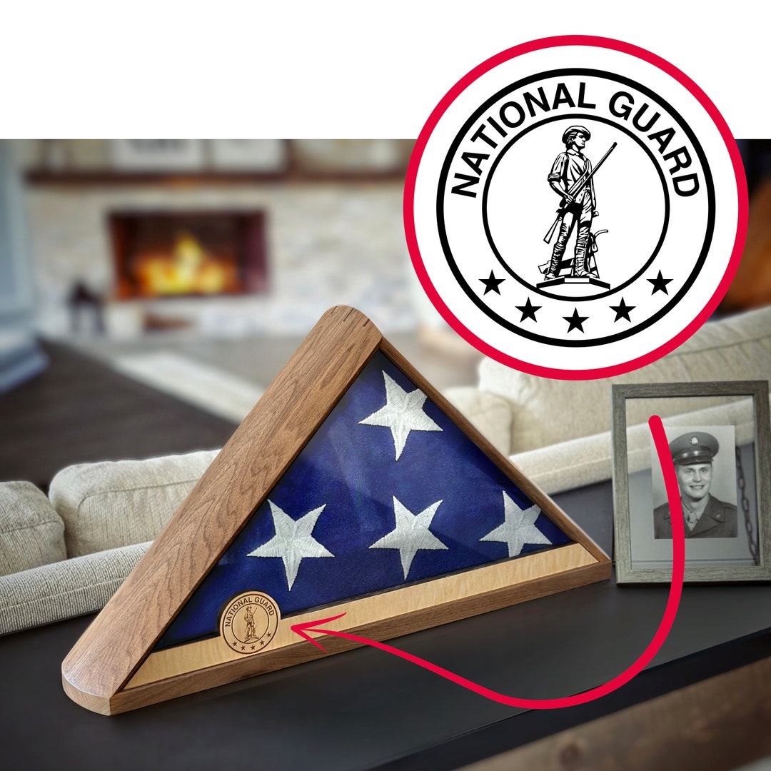 Personalized National Guard Flag Display Case, Veteran Memorial Shadow ...