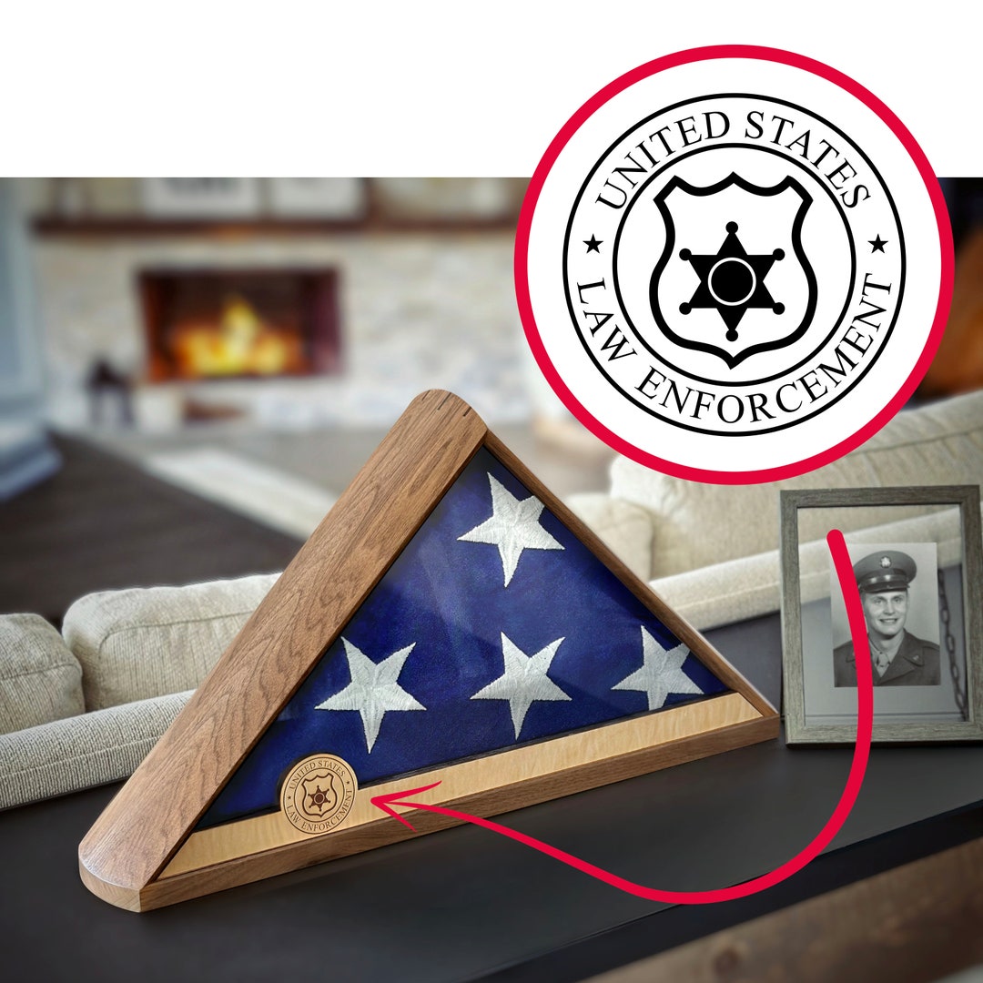 US Law Enforcement Emblem Seal Flag Display Case Personalized for 5' X ...