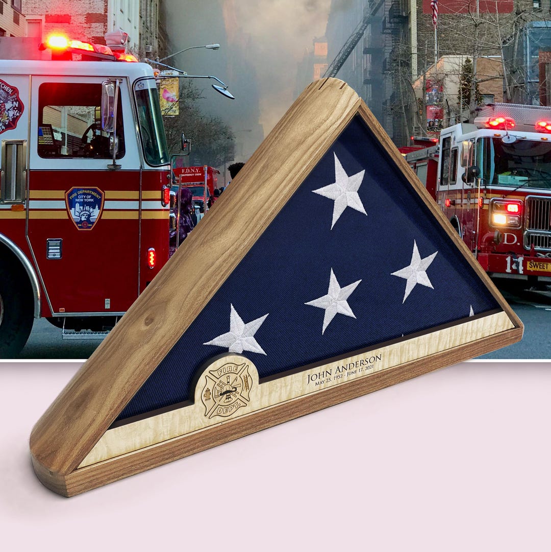 Personalized Firefighter Flag Display Case for a 5' X 9.5' Burial ...