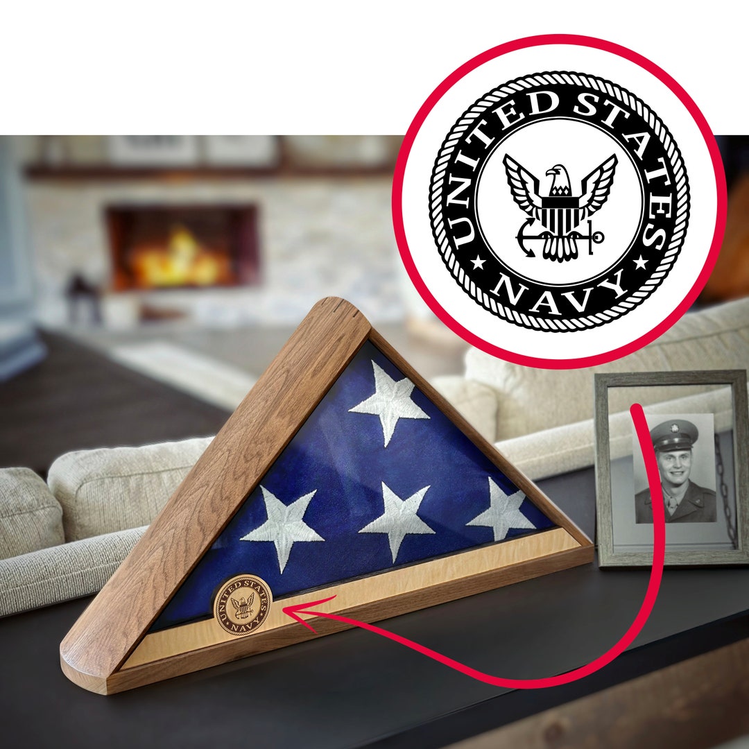 US NAVY Emblem Seal Flag Display Case Personalized for 5' X 9.5 ...