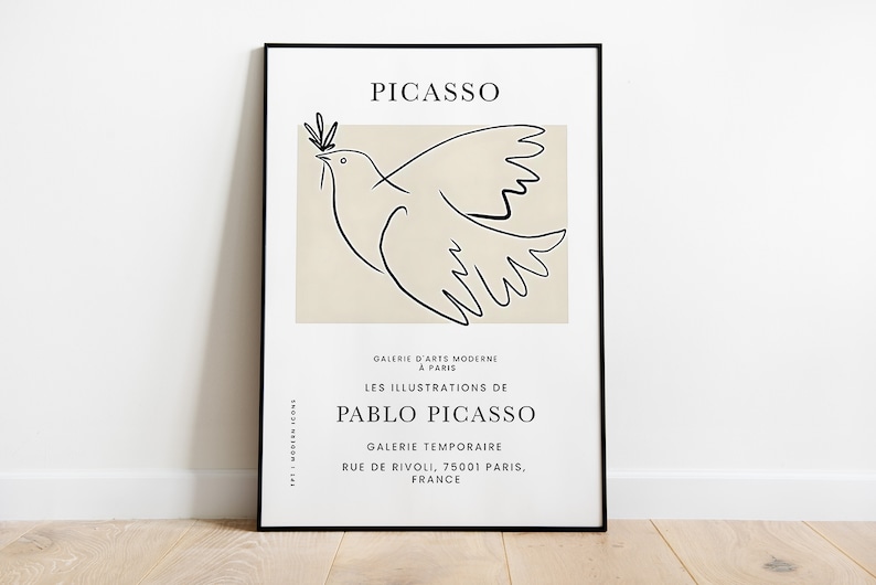 Picasso - Line Drawing Wall Art, Dove of Peace, Vintage Exhibition Line ...