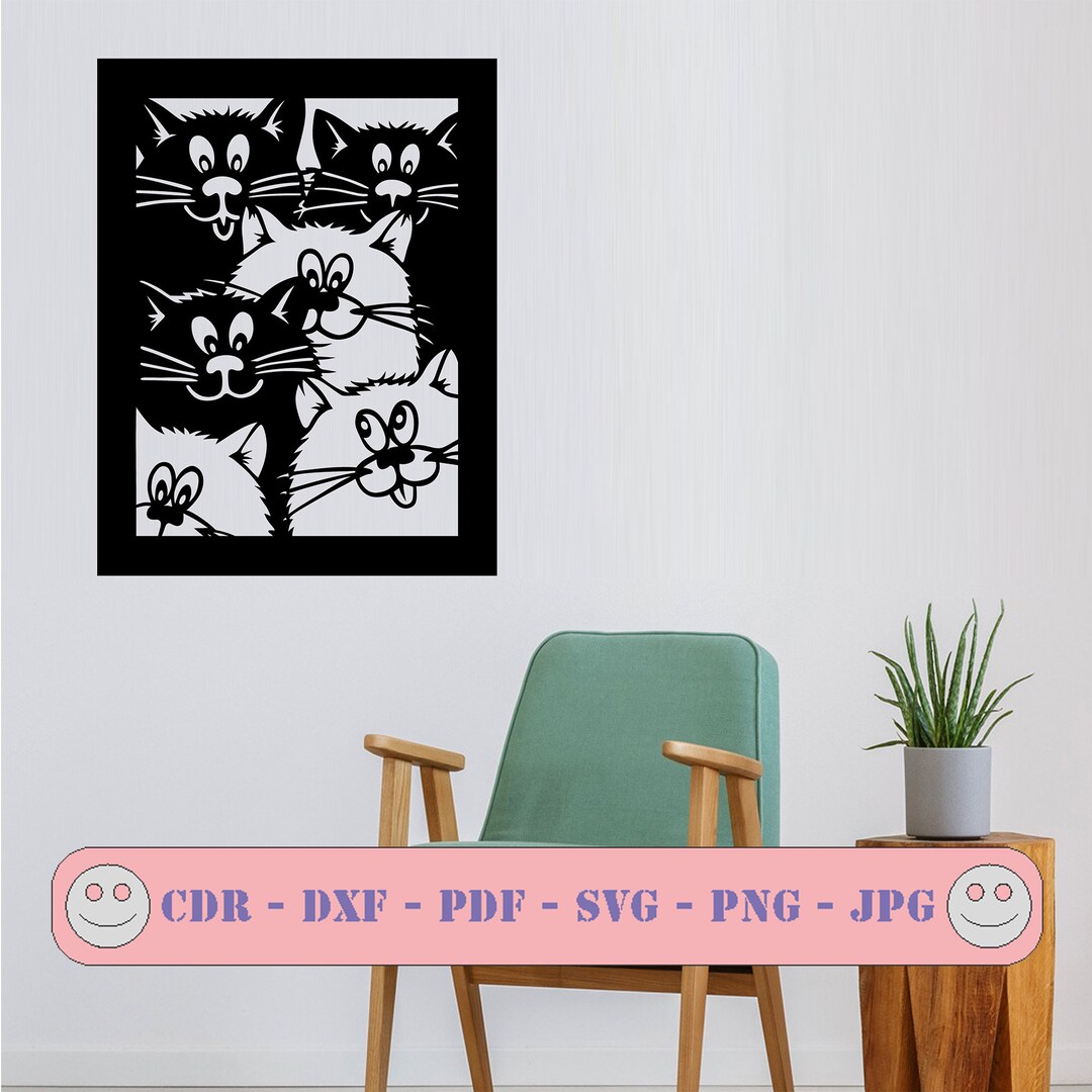 Cat Wall Design Files for Laser Cutting Bundle. SVG, DXF, PNG. Wall ...