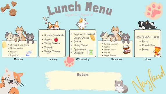 Editable Lunch Menu Cats and Dogs Theme - Etsy
