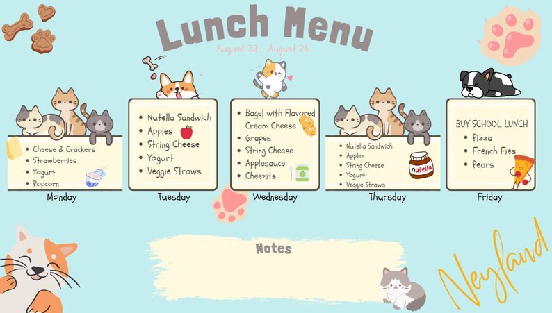 Editable Lunch Menu- Cats and Dogs Theme - Etsy