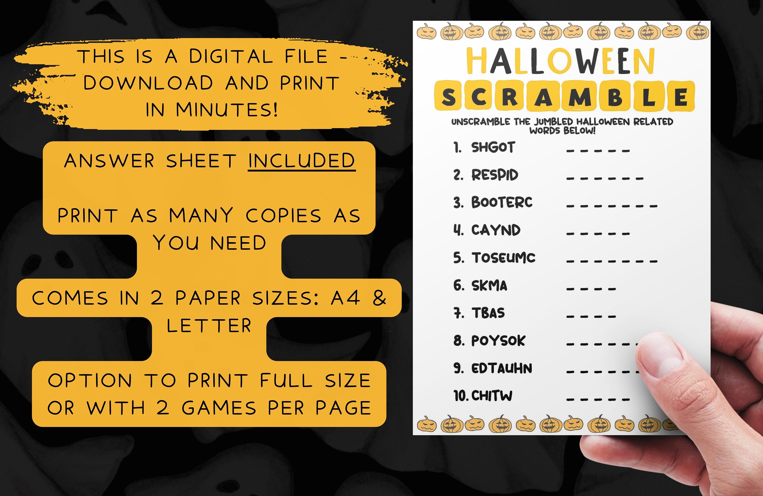 HALLOWEEN PRINTABLE GAME - Scramble Game, Halloween Activity for Kids ...